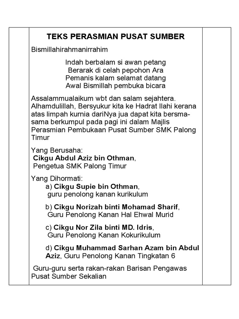 Perasmian Pusat Sumber SMK Palong Timur | PDF