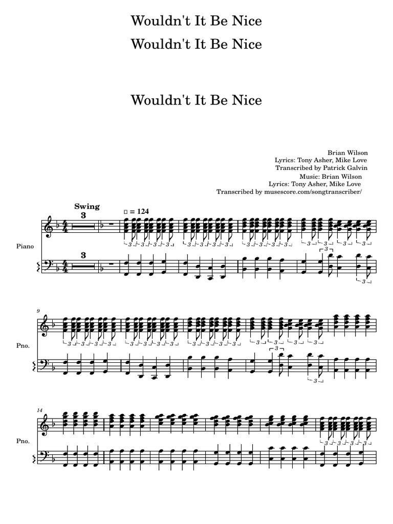 Wouldnt - It - Be - Nice Piano | PDF | Song Recordings Produced | Rock Songs