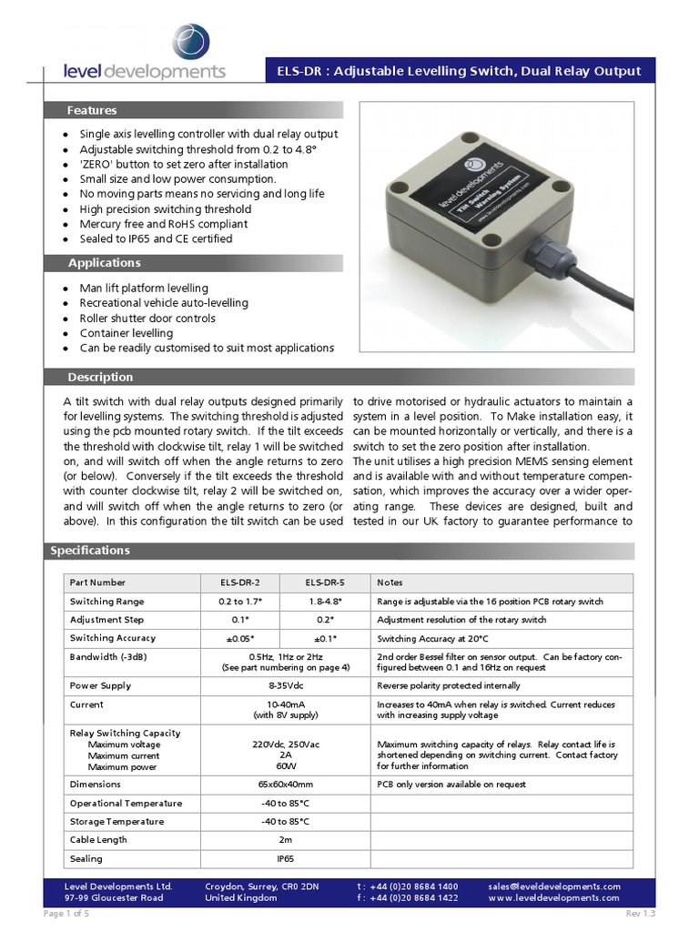ELS-DR-Dual Relay Tilt Switch | PDF | Relay | Switch