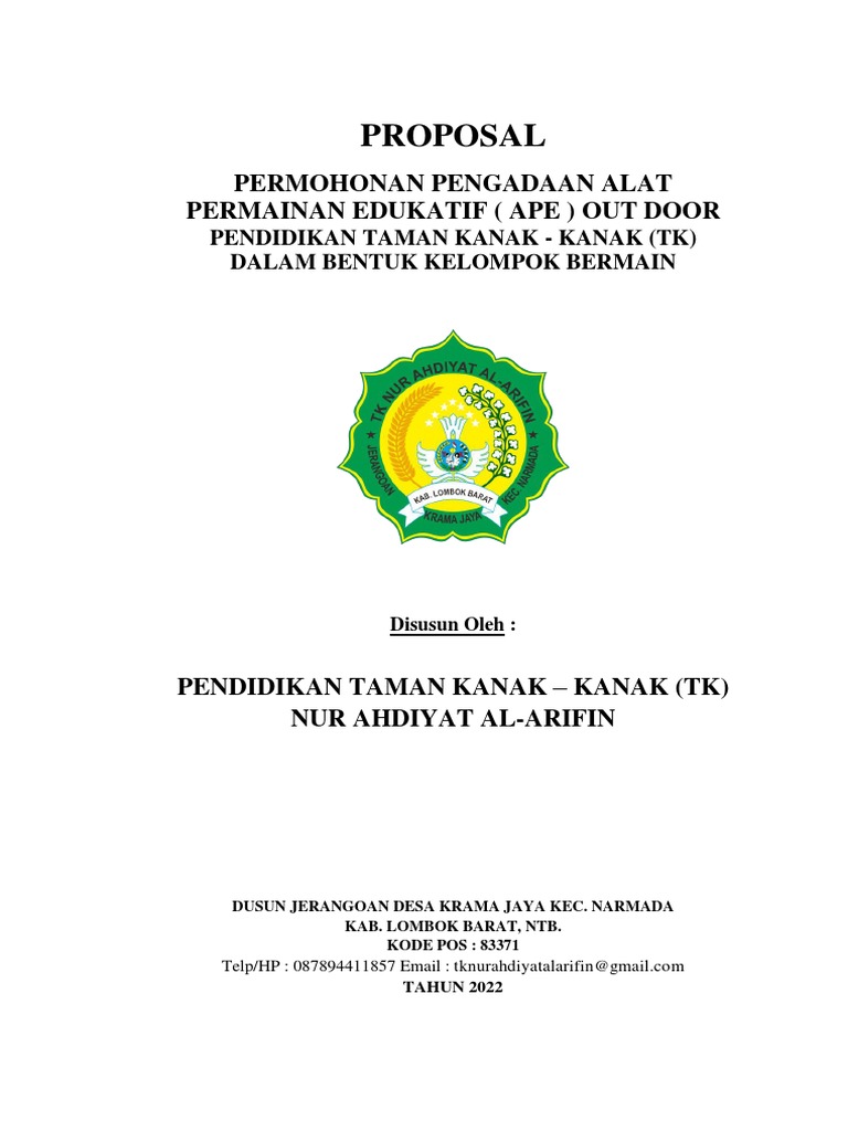 PROPOSAL TK Nur Ahdiyat Al-Arifin APE 2022 | PDF