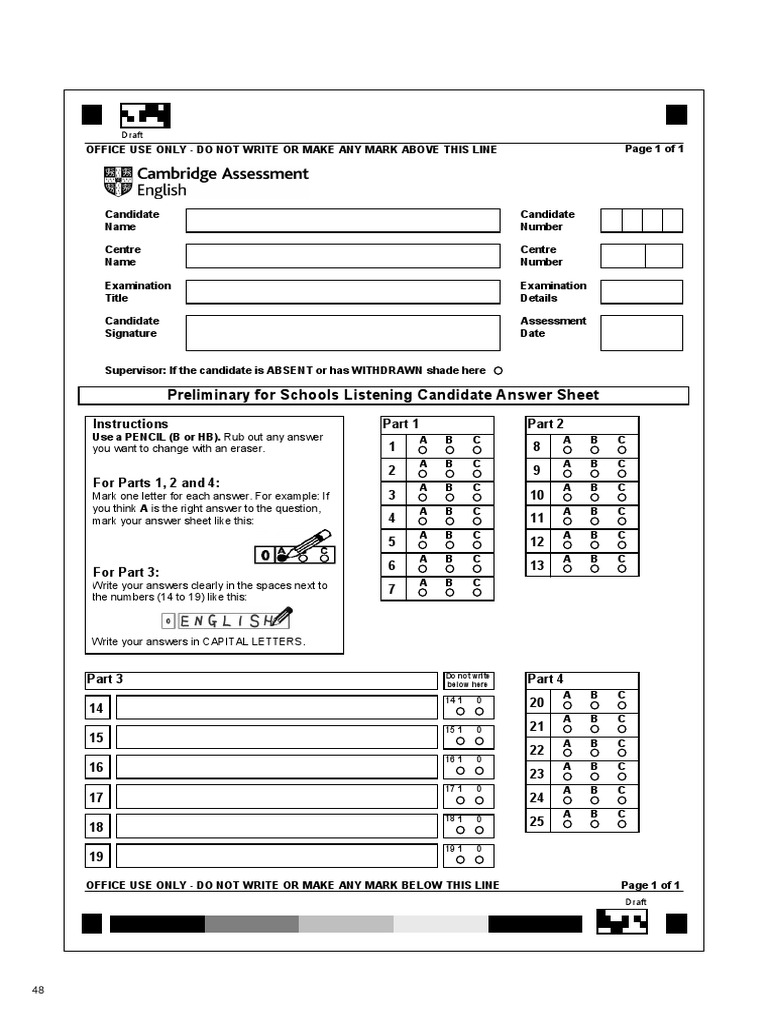 Answer Sheet Listening | PDF