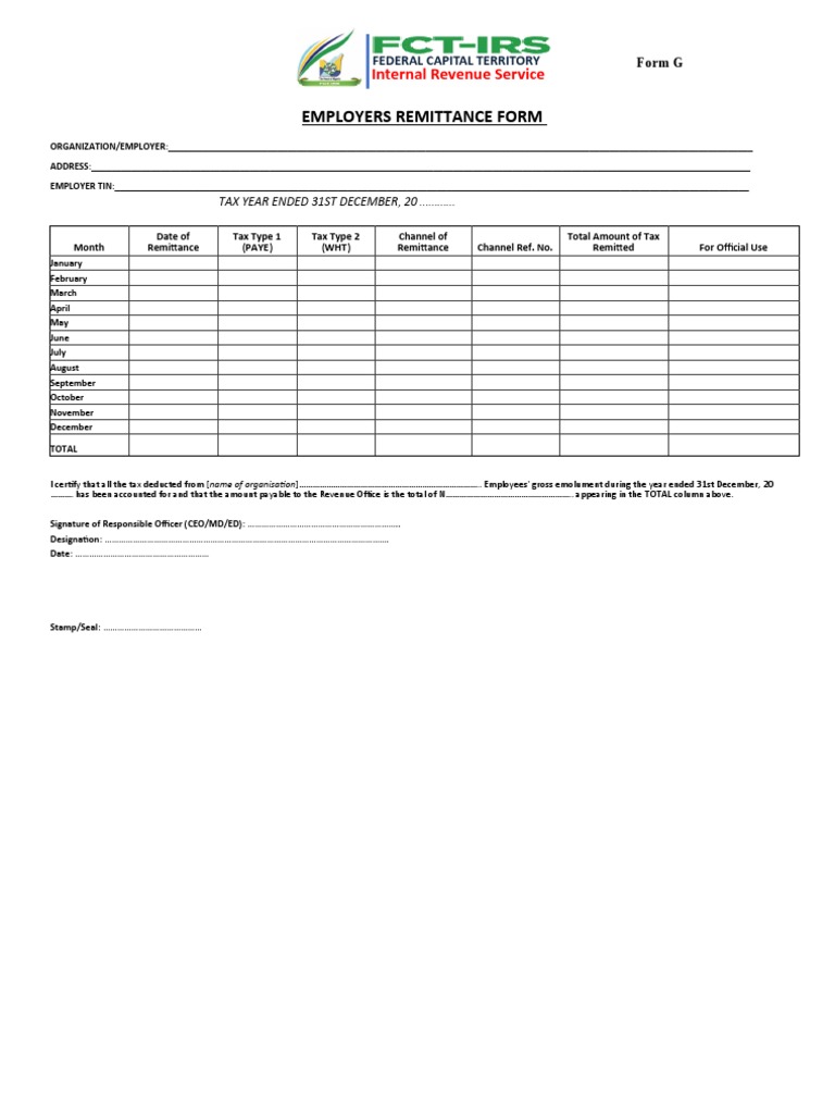 Employer's Remittance Tax Form G | PDF