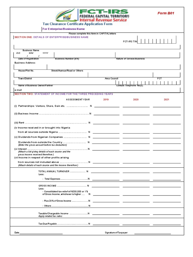 Non Individual Tax Clearance Certificate Application Form | PDF | Gross Income | Income