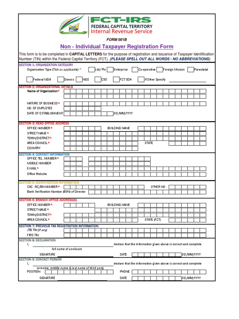 Non Individual Taxpayer Registration Form | PDF | Public Law | Public ...