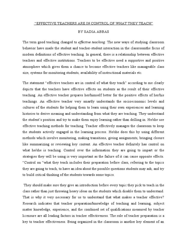 Effective Teachers and Teaching | PDF | Teaching Method | Teachers