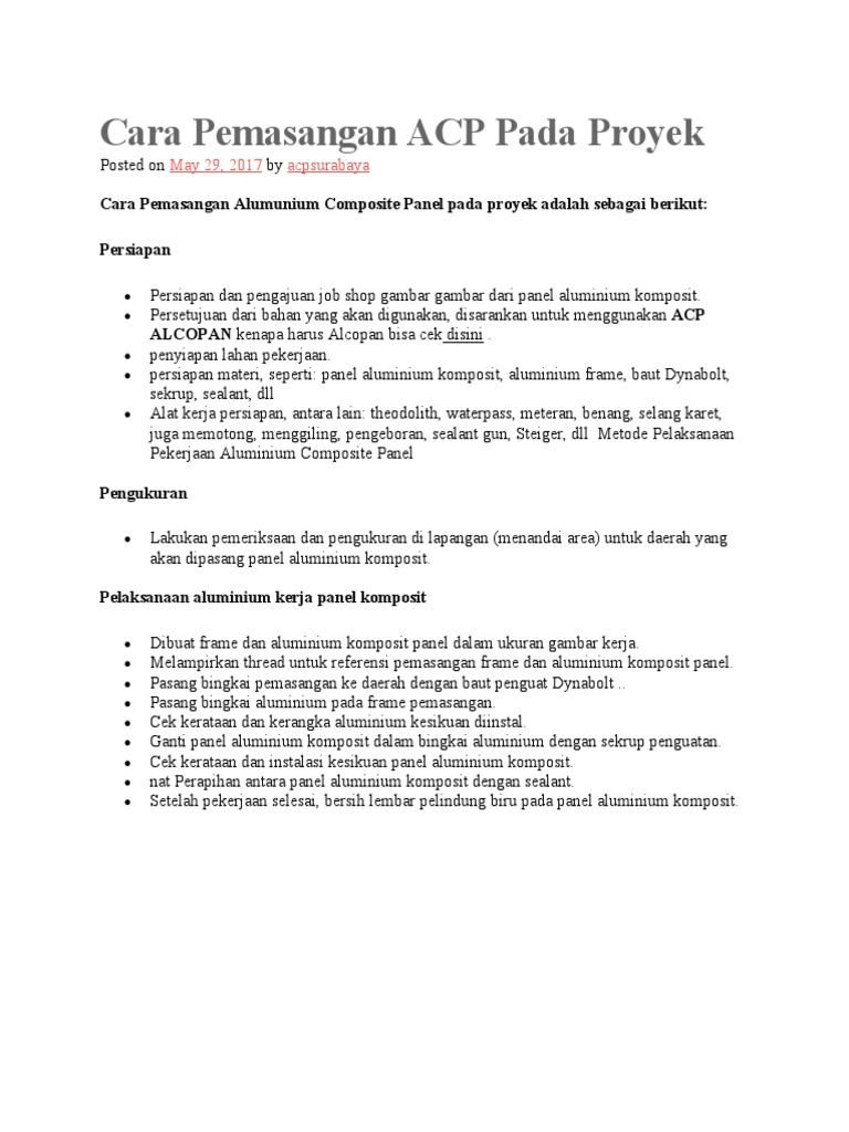 Cara Pemasangan ACP | PDF | Teknologi & Rekayasa