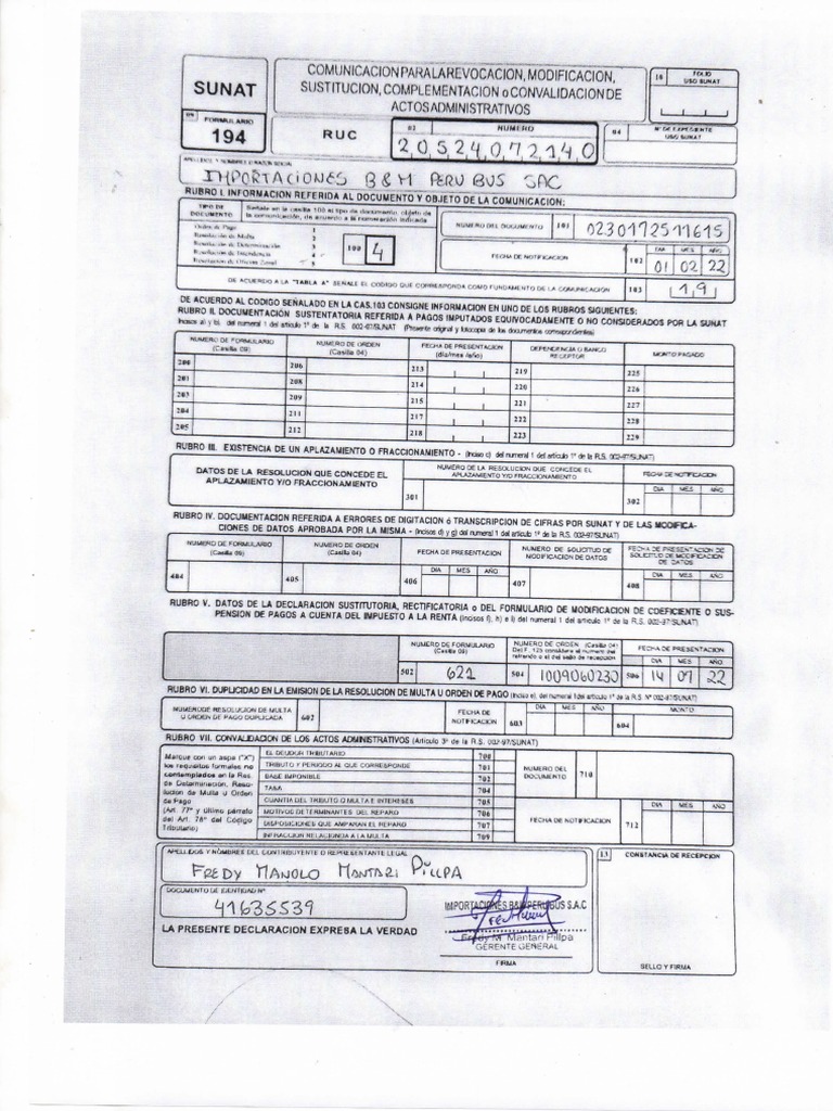 Sunat Formulario 194 | PDF