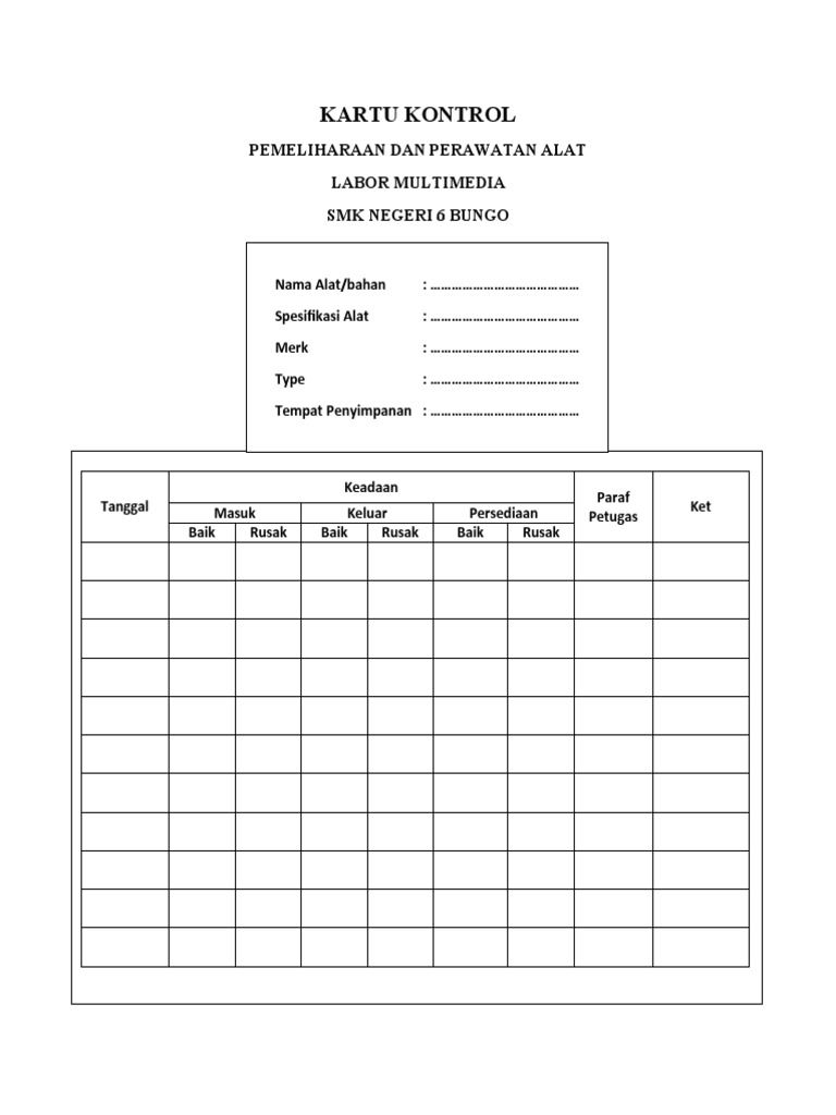 Kartu Kontrol | PDF