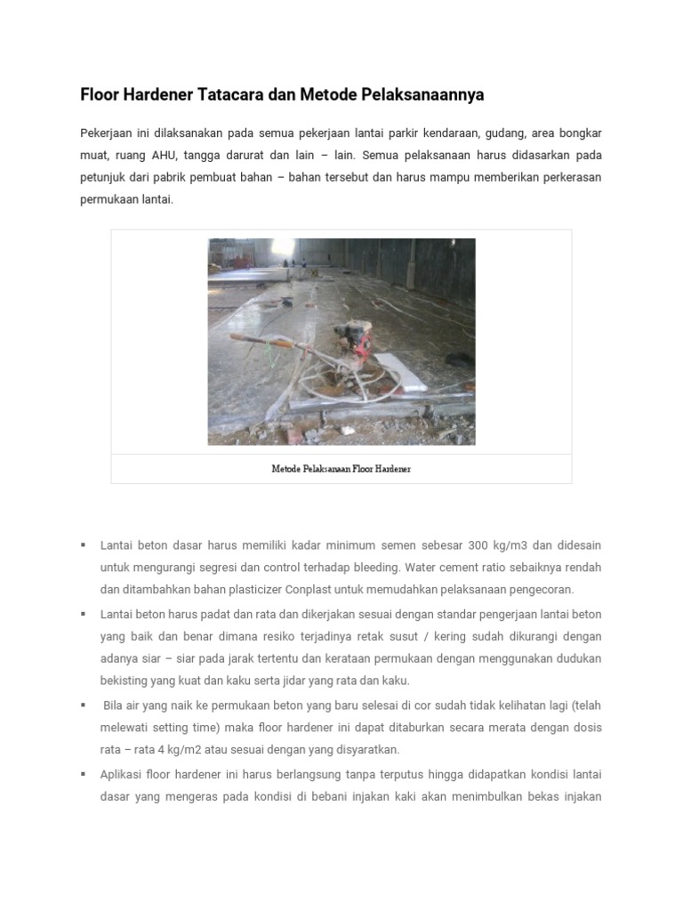 Floor Hardener Tatacara Dan Metode Pelaksanaannya | PDF