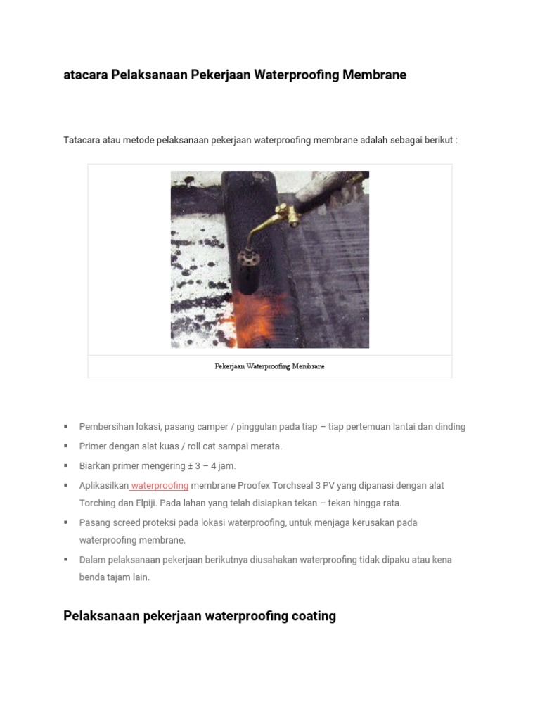 Atacara Pelaksanaan Pekerjaan Waterproofing Membrane & Coating | PDF