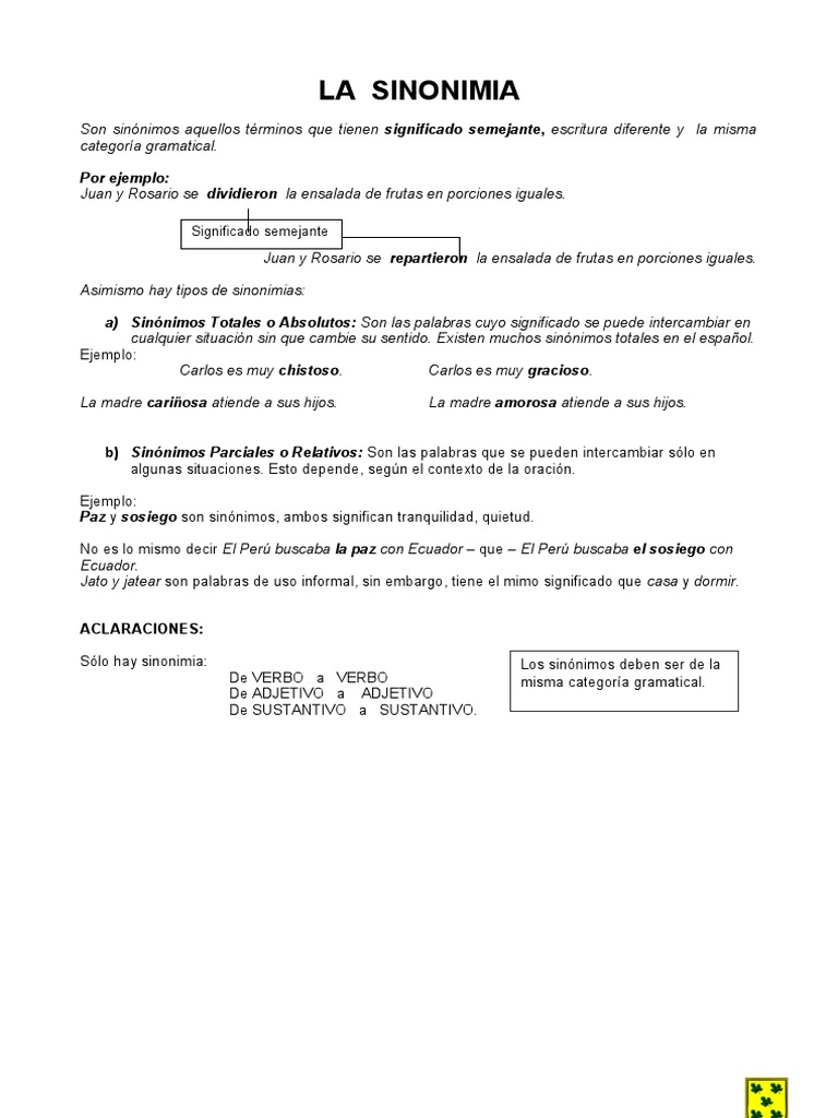 Sinonimia Ejercicios Practicos 2021 | PDF | Semántica léxica | Morfología