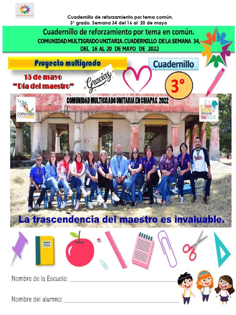 Cuadernillo de Reforzamiento Por Tema Común. 3° Grado. Semana 34 Del 16 ...