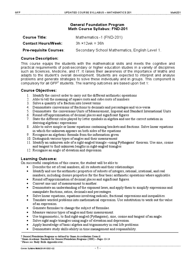Math 201 Course Syllabus T2 AY 2021-22 | PDF | Trigonometric Functions | Equations