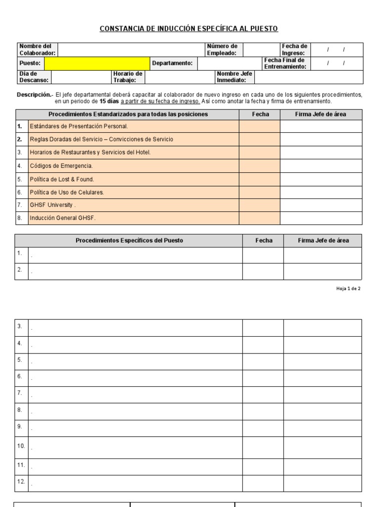 Formato - Inducción Especifica Al Puesto | PDF