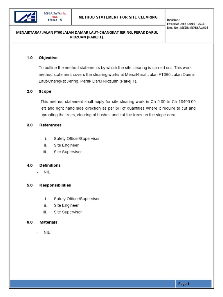 Site Clearance Method Statement | PDF | Pollution