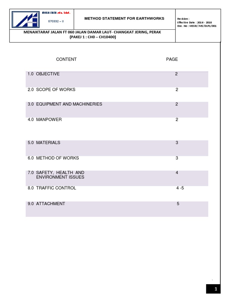 Method Statement For Earthwork | PDF