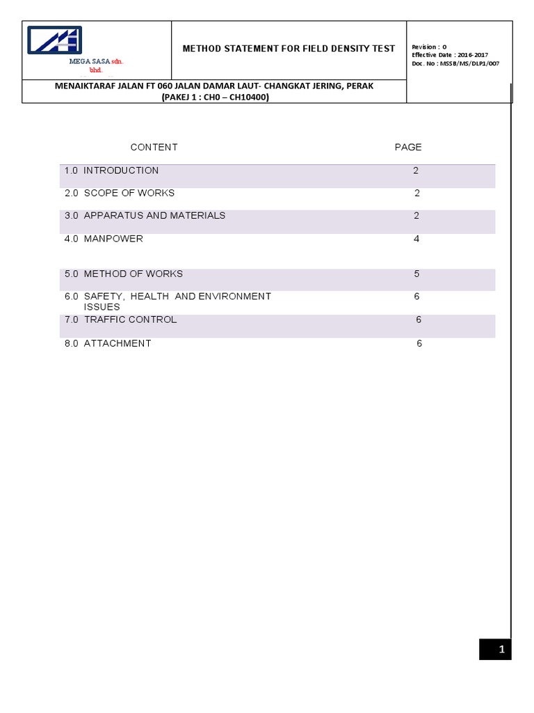 Method Statement For FDT | PDF | Soil | Density