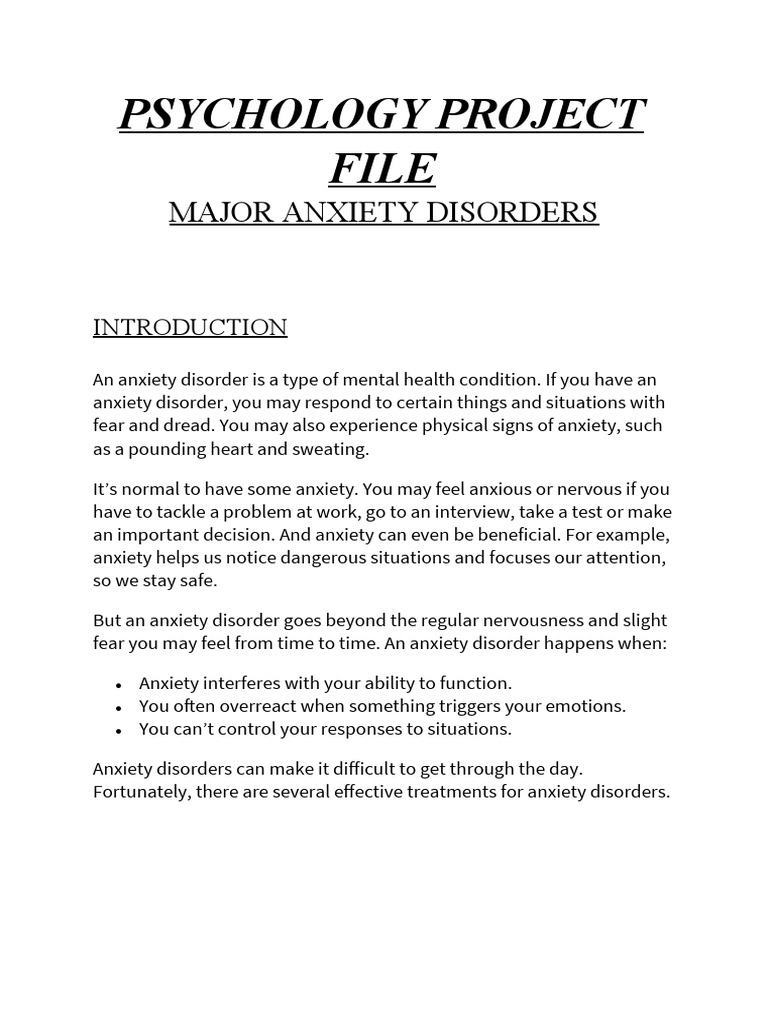 Psychology Project File | PDF | Anxiety Disorder | Social Anxiety Disorder