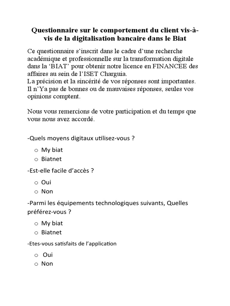 Comportement Digital Bancaire BIAT | PDF
