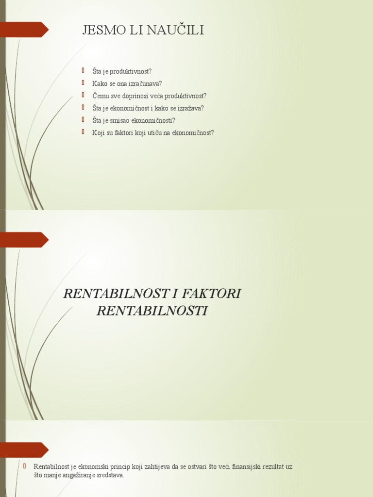 Rentabilnost I Faktori Rentabilnosti | PDF