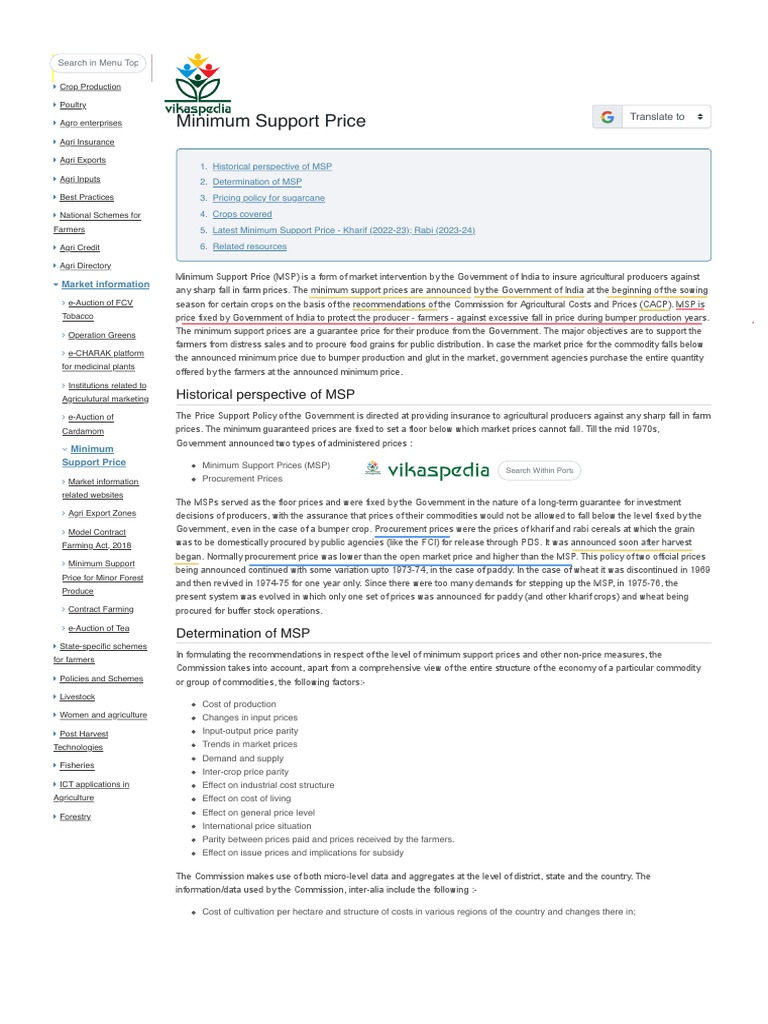 Minimum Support Price - Vikaspedia | PDF | Cost Of Living | Agriculture