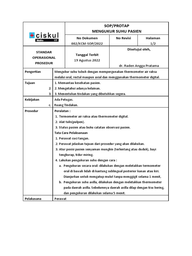Sop 02 Mengukur Suhu Pasien | PDF