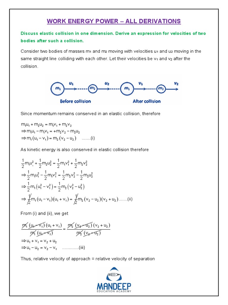 Work Energy Power All Derivations | PDF | Collision | Applied And ...