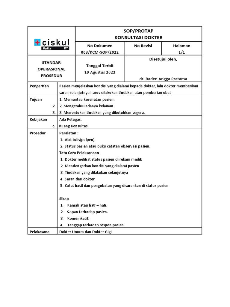 Sop 03 Konsultasi Dokter | PDF