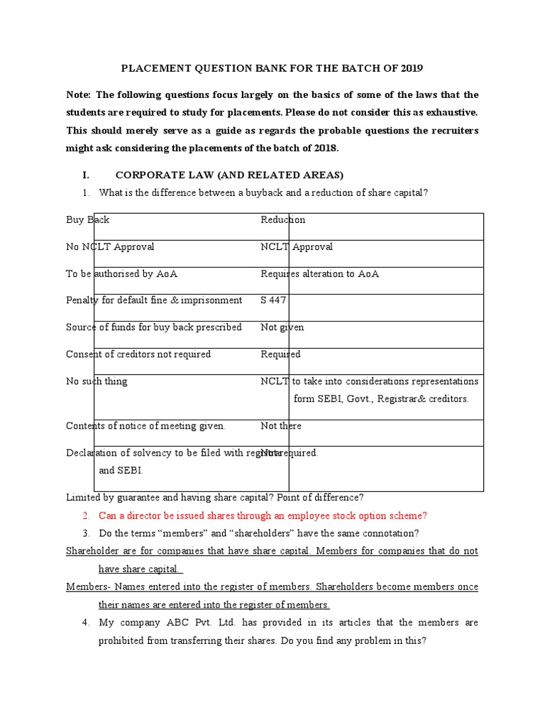 Placement Question Bank For The Batch of 2019 | PDF | License | Bonds ...