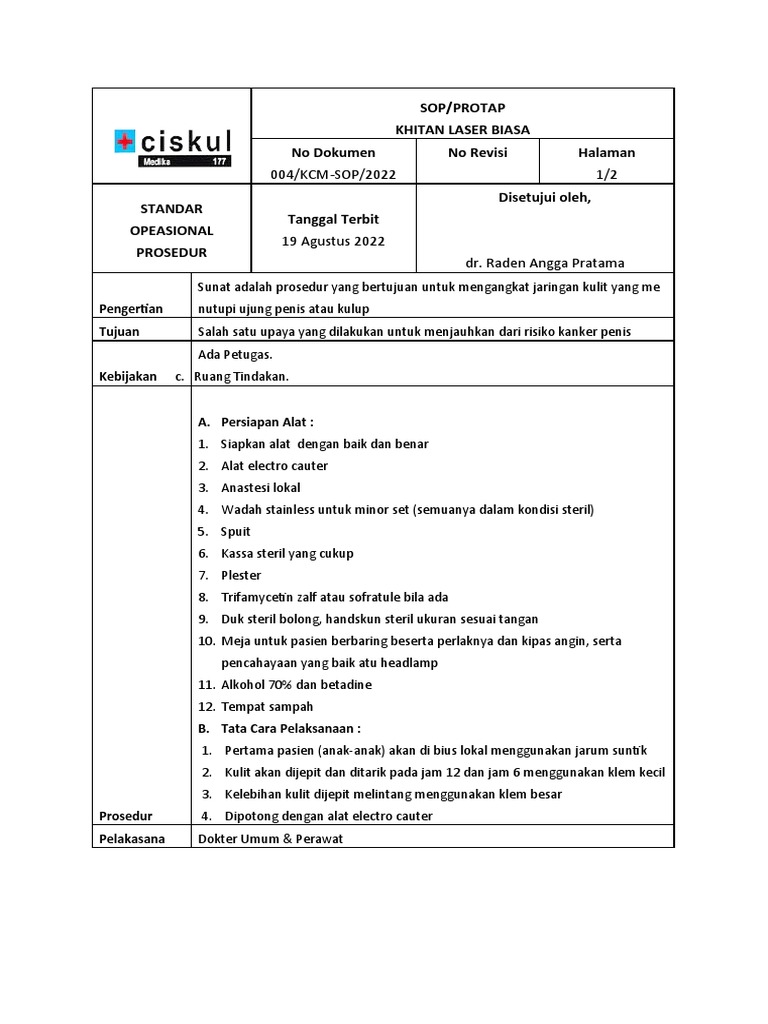 Sop 04 Khitan Laser Biasa | PDF | Teknologi & Rekayasa