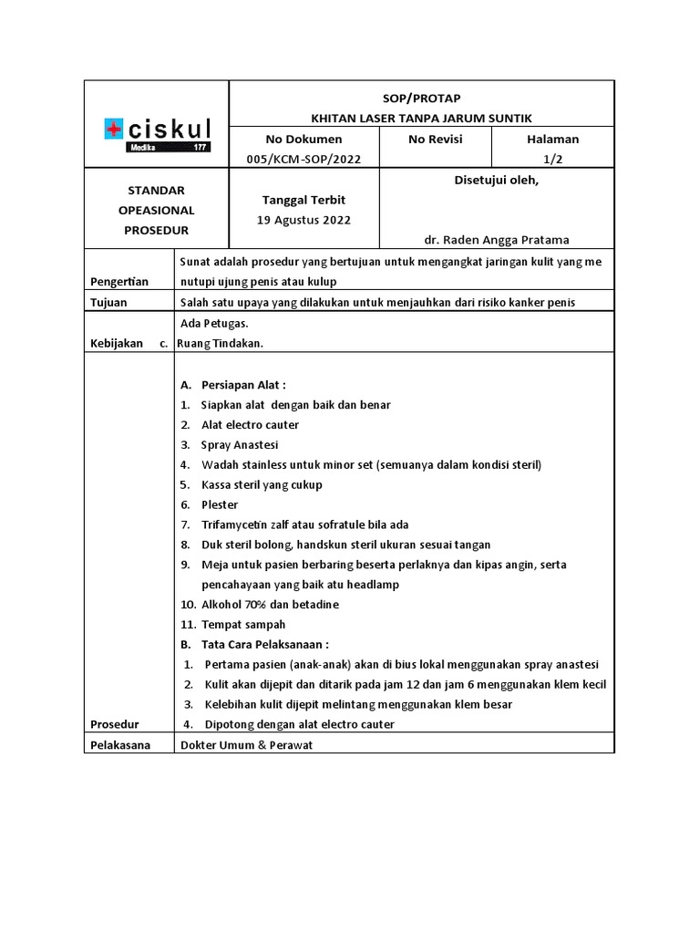 Sop 05 Khitan Laser Tanpa Jarum Suntik | PDF