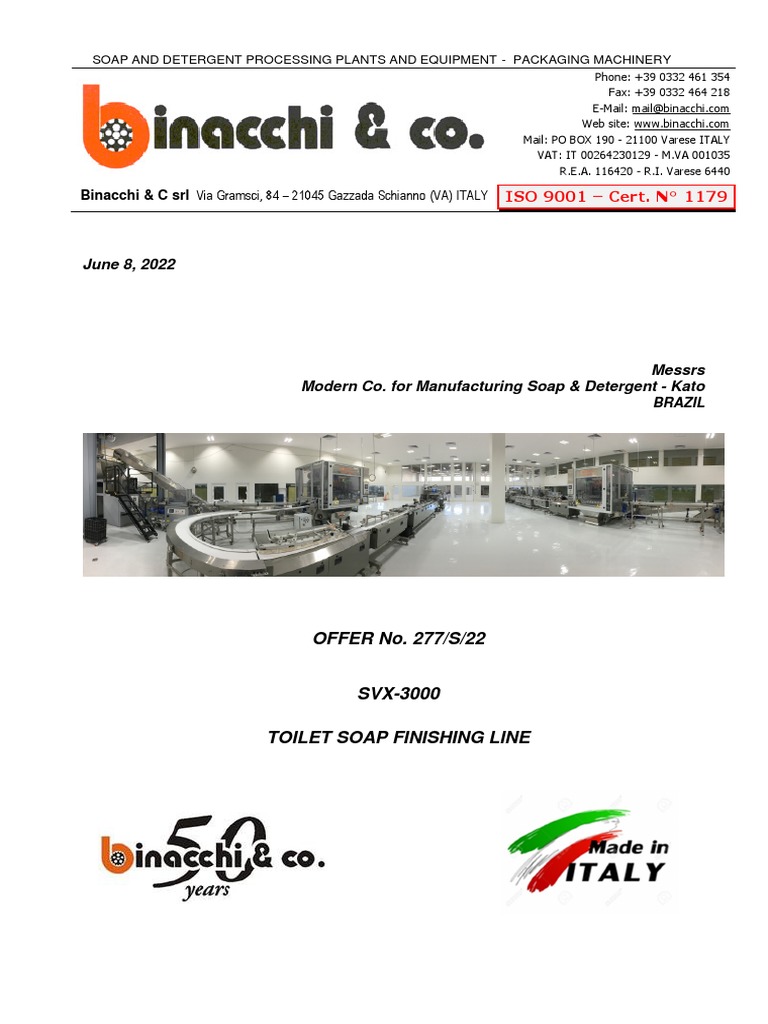 Binacchi SVX-3000 Soap Line Offer | PDF | Computers
