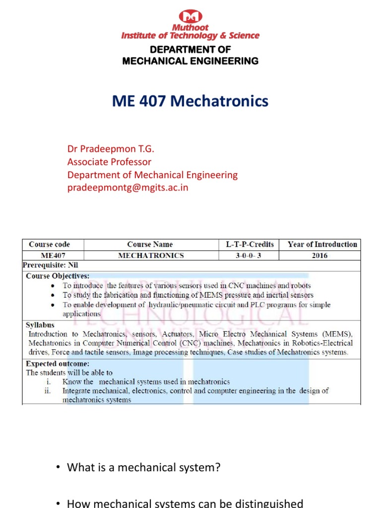Mechatronics Module 1 Notes | PDF | Control System | Control Theory