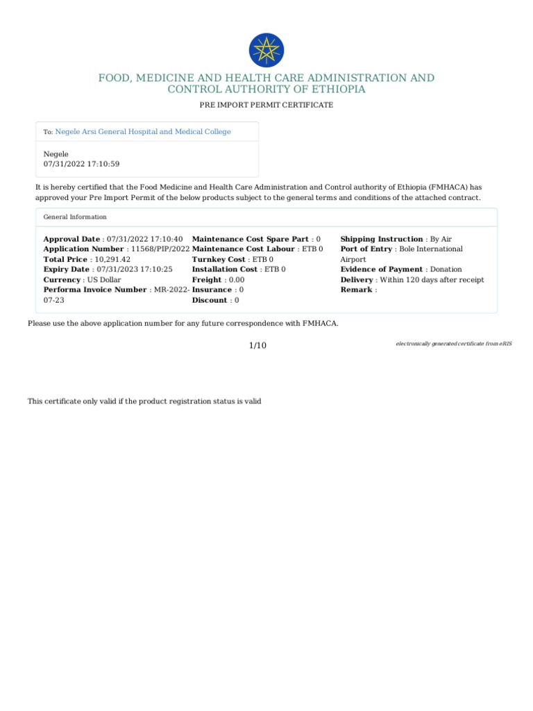 Pre Import Permit Certificate Equipment | PDF