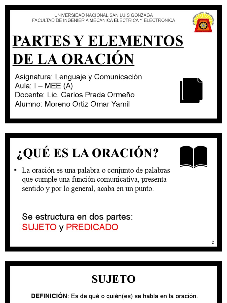 Partes y Elemtos de La Oracion | PDF | Asunto (gramática) | Verbo