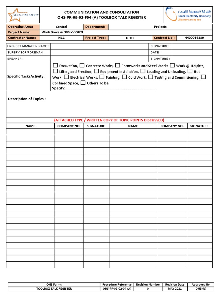 Toolbox Talk Register (10-29-2022) - Waste Management | PDF