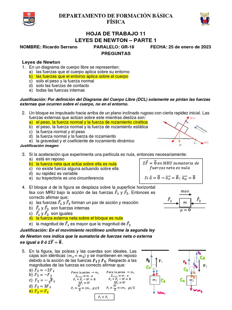 Actividades sobre las Leyes de Newton | PDF | Fuerza | Las leyes del ...