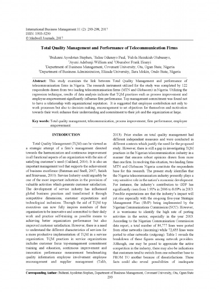 NIGERI TELECOM Quality | PDF