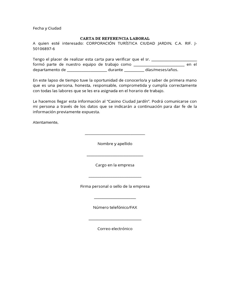 Carta de Referencia Laboral | PDF
