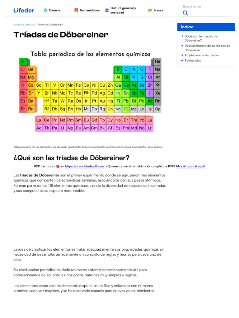 WWW Lifeder Com Triadas-De-Dobereiner | PDF | Química | Tabla periódica