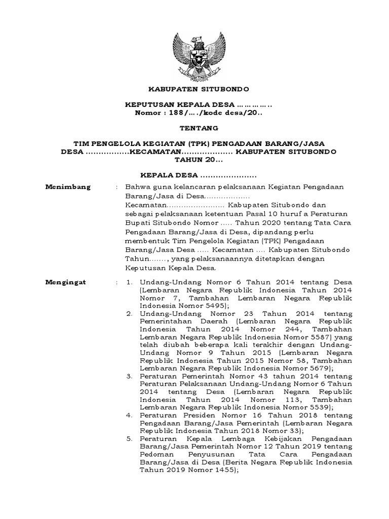 Contoh SK TPK - PBJ Desa | PDF