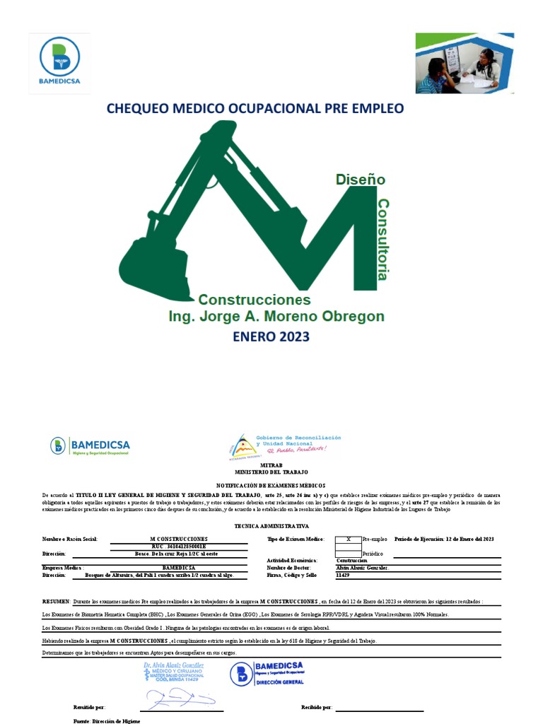 Chequeo Medico Ocupacional Pre Empleo M Construcciones | PDF ...