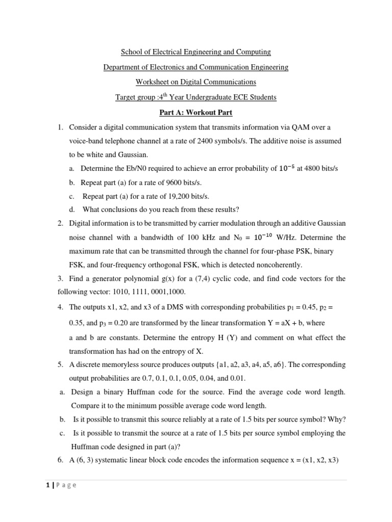 ECE4313 Worksheet Endsem | PDF | Signal To Noise Ratio | Modulation