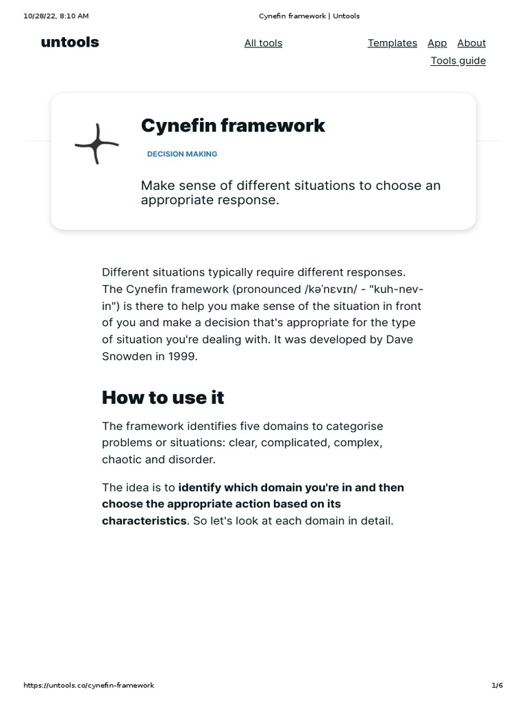 Cynefin Framework - Untools | PDF | Cognition | Psychology