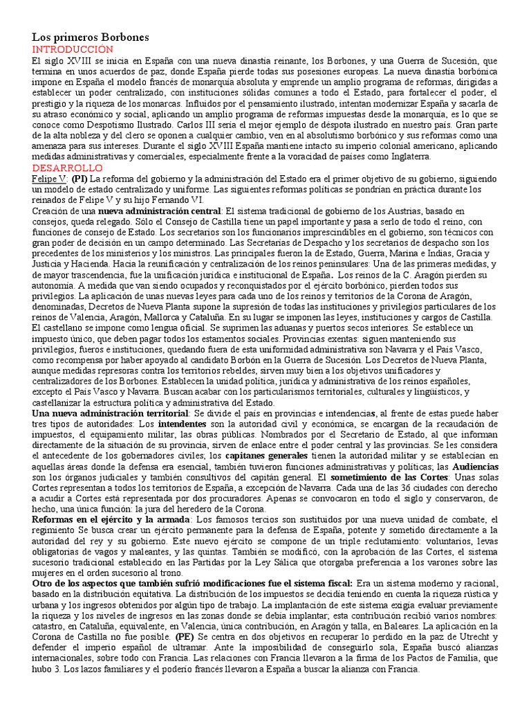 Los Primeros Borbones | PDF | España | Imperio español