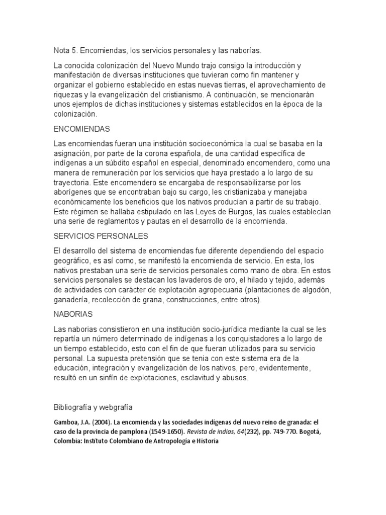 Nota5. La Encomienda, Servicios Personales y Naborias | PDF
