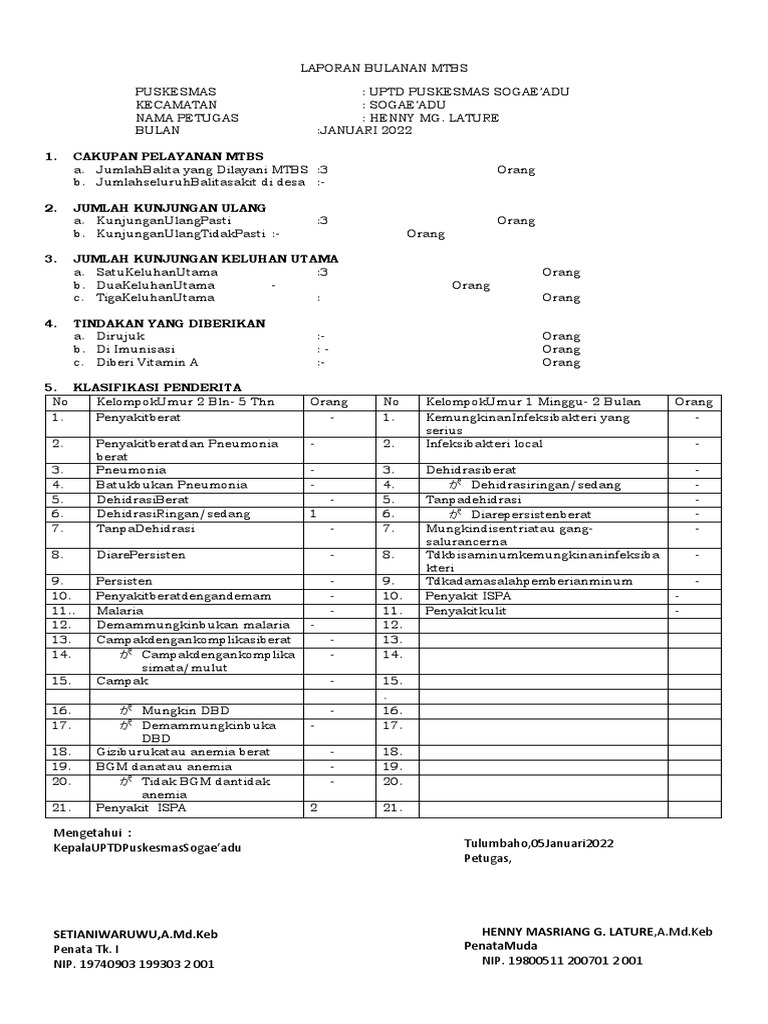 Laporan Bulanan MTBS | PDF
