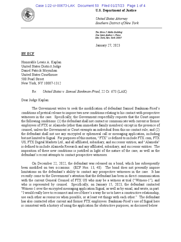 SBF Witness Tampering | PDF | Communication | Witness