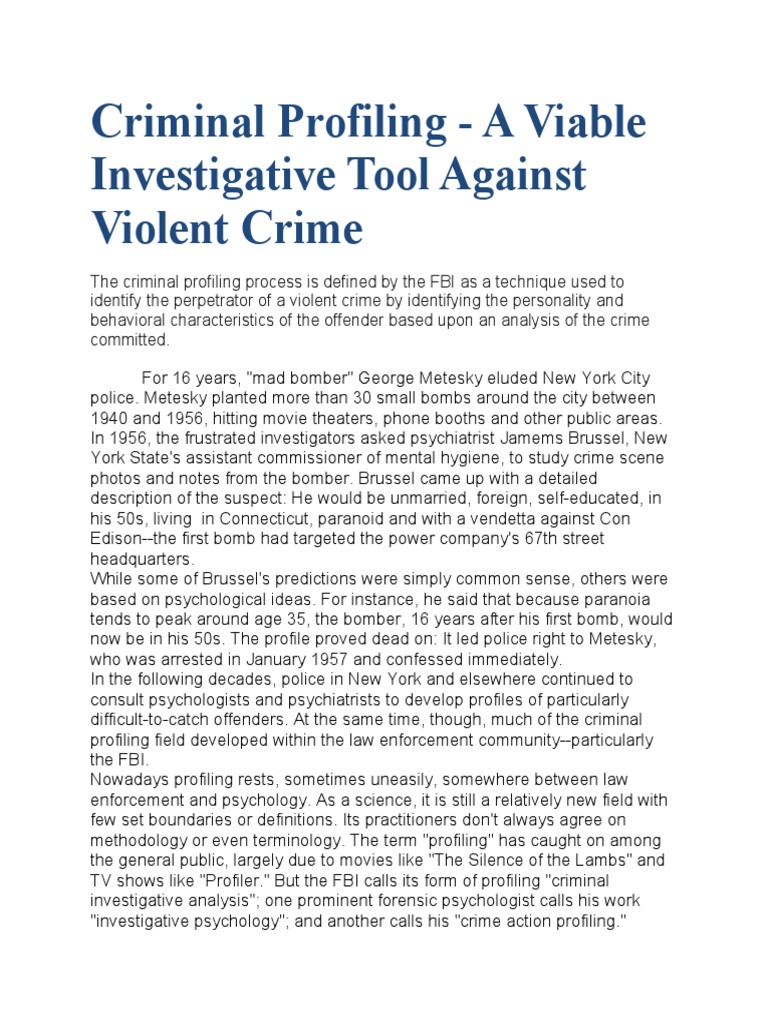 Artical | PDF | Offender Profiling | Serial Killer