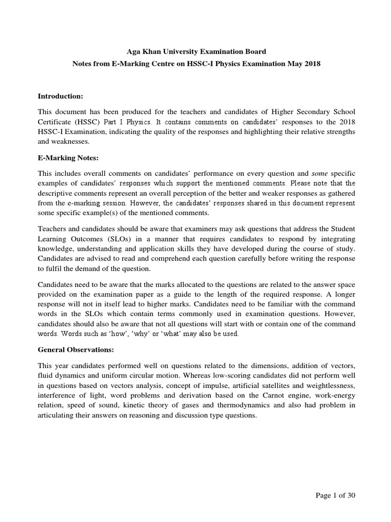 E-Marking Insights for HSSC-I Physics | PDF | Gases | Force
